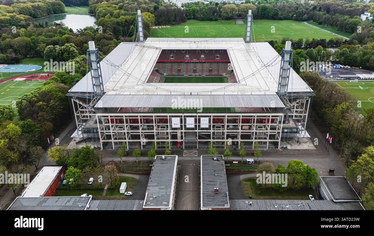 LEVERKUSEN, GERMANY - 18 APRIL, 2025: Aerial spring view of Rhein ...