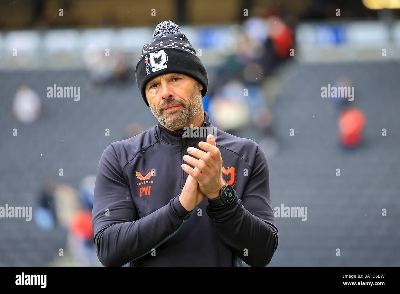 Milton Keynes Dons Manager Paul Warne Claps the Fans during the EFL League 2 match between ...