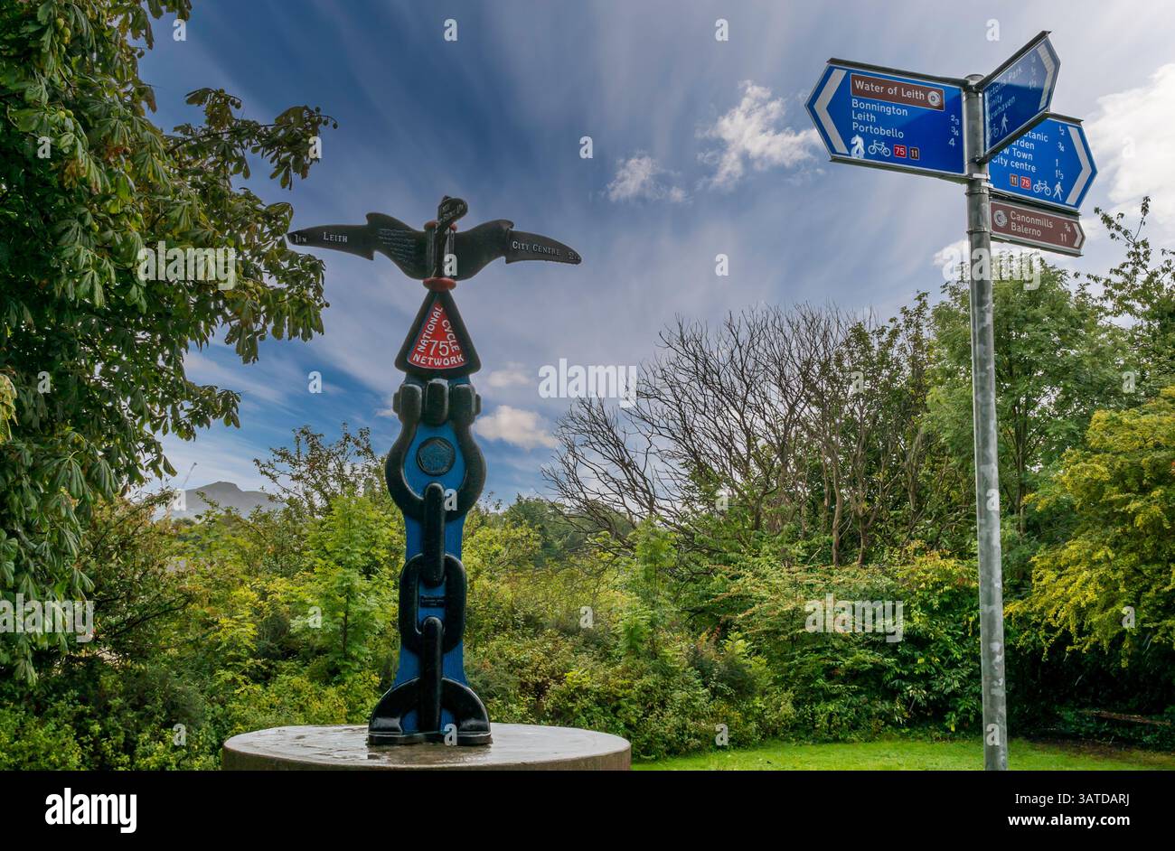 Cycle route 75 sign post directions on Water of Leith walkway and cycle ...