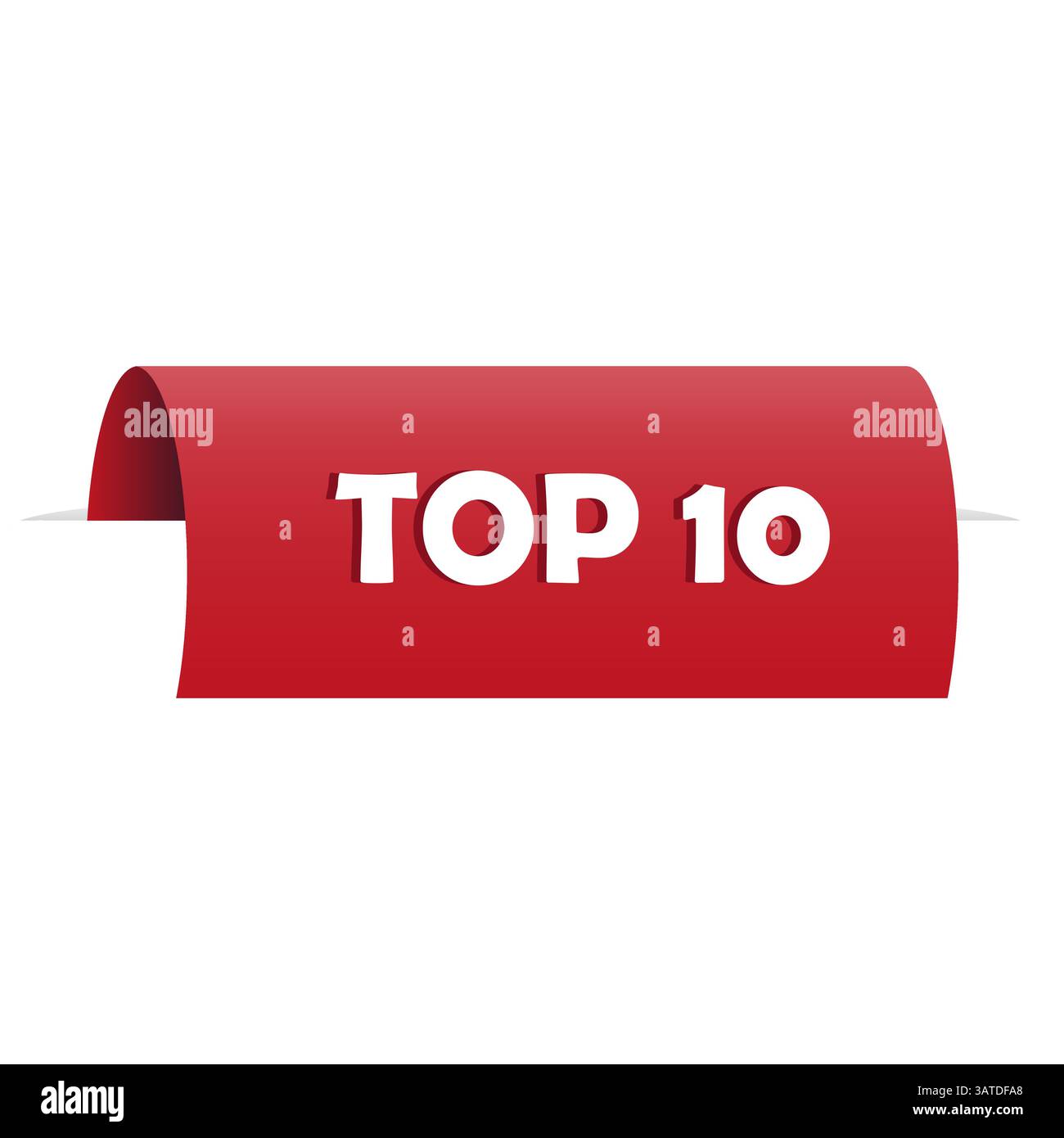 Top 10 message. White number text. Red folded banner. Vector ranking ...