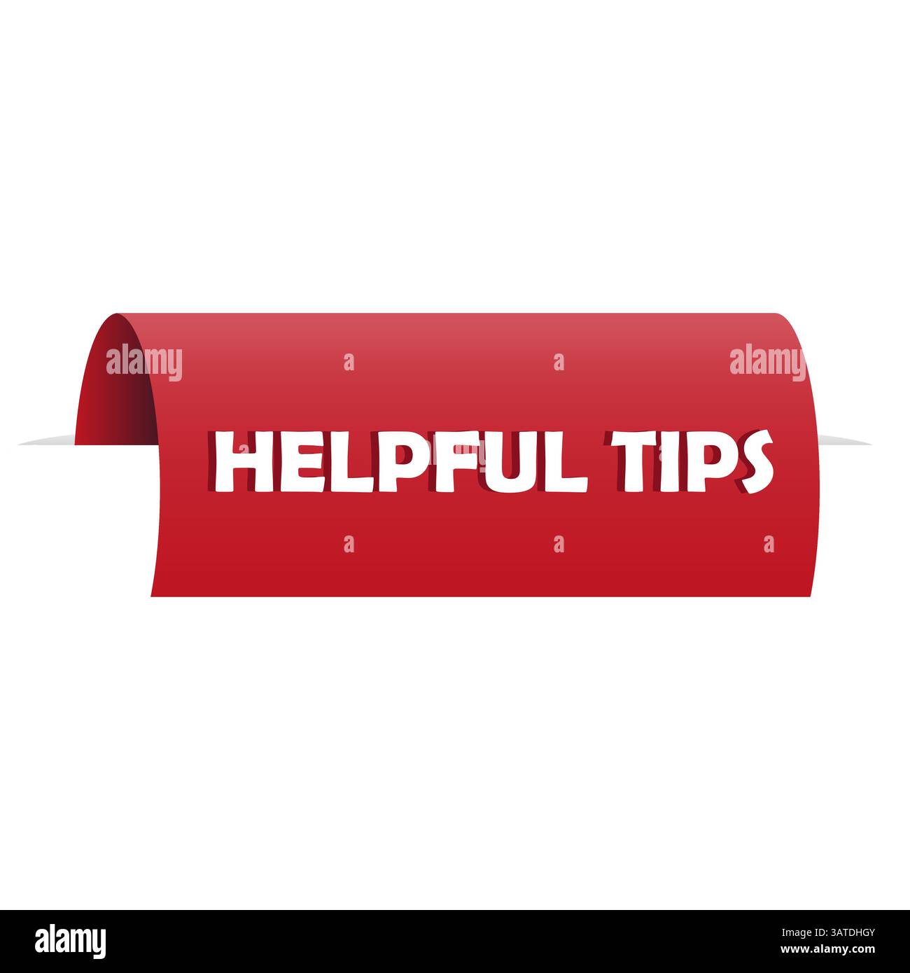 Helpful tips ribbon. Bold white text. Red vector label. Curved advice ...