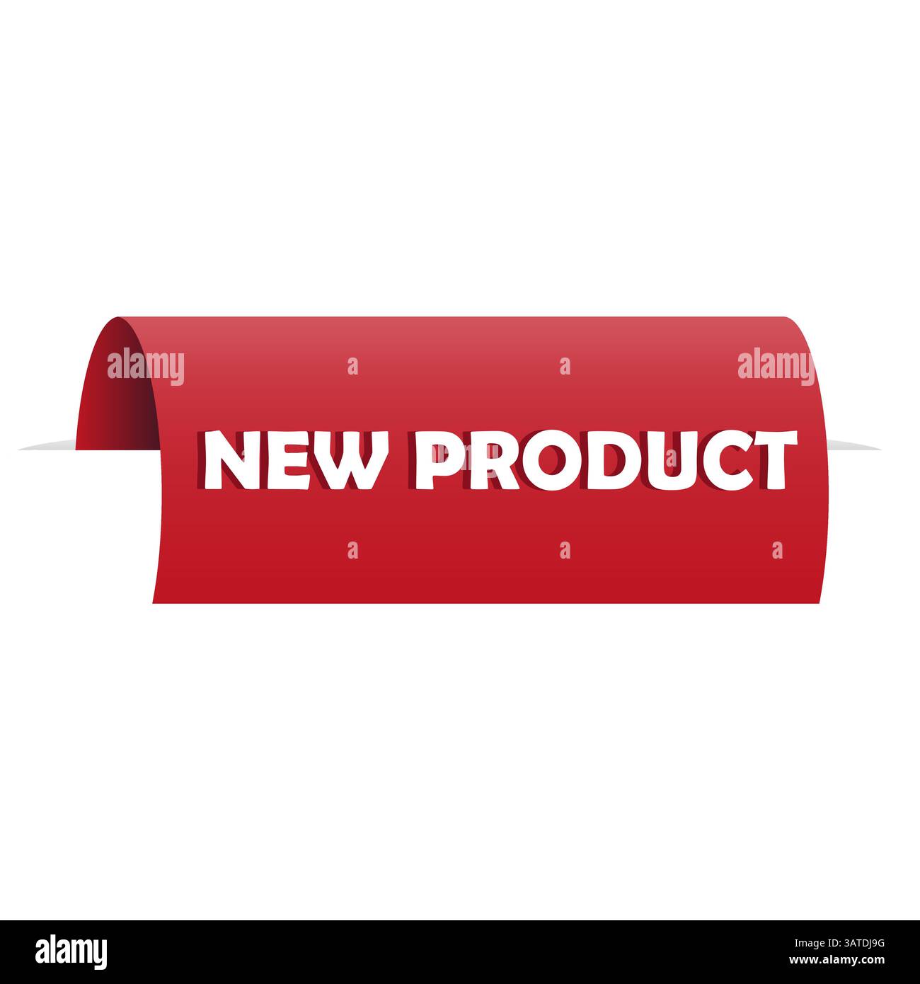New product icon. Curved promo label. Bold text ribbon. Vector red ...