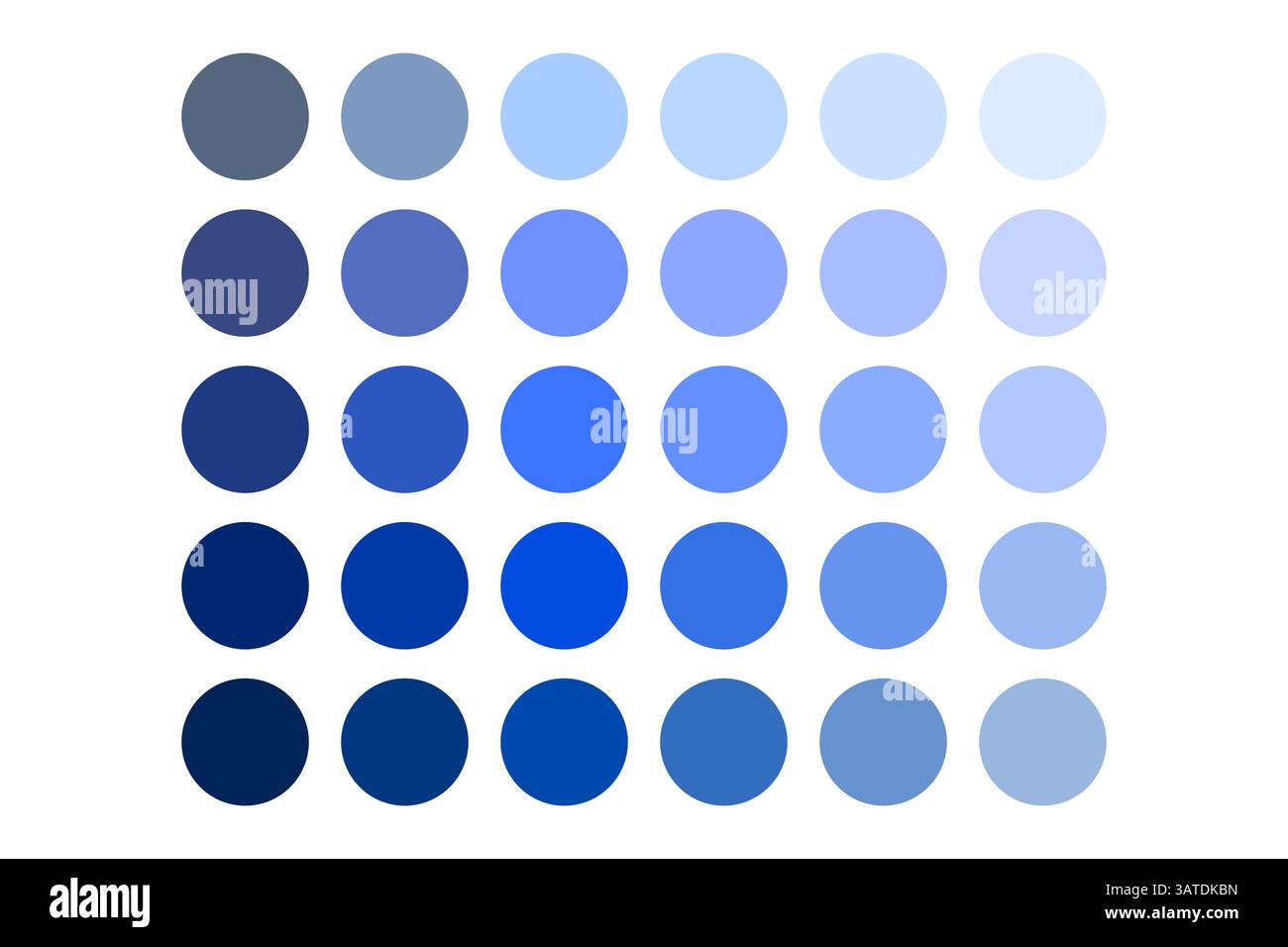 Circle color palette. Blue tone gradient. Round swatch grid. Vector dot ...