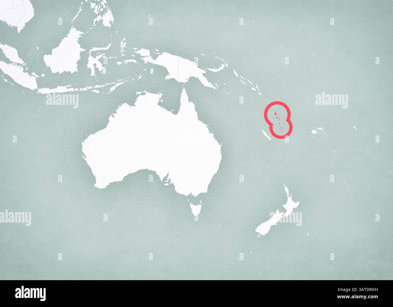 Vanuatu on the map of Australasia (Oceania) with softly striped vintage ...