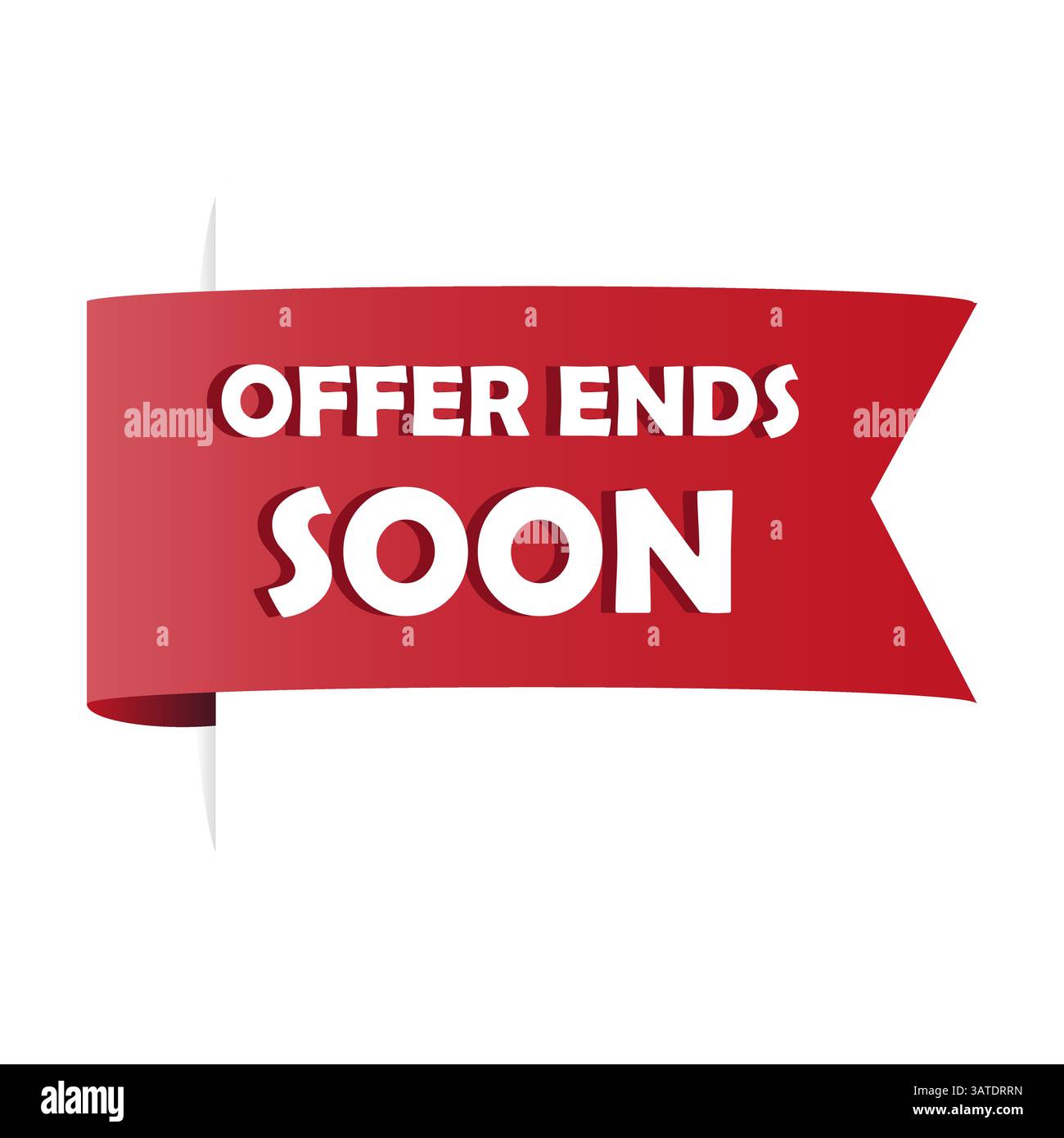 Red ribbon banner. Offer ends soon text. Promotional vector label ...