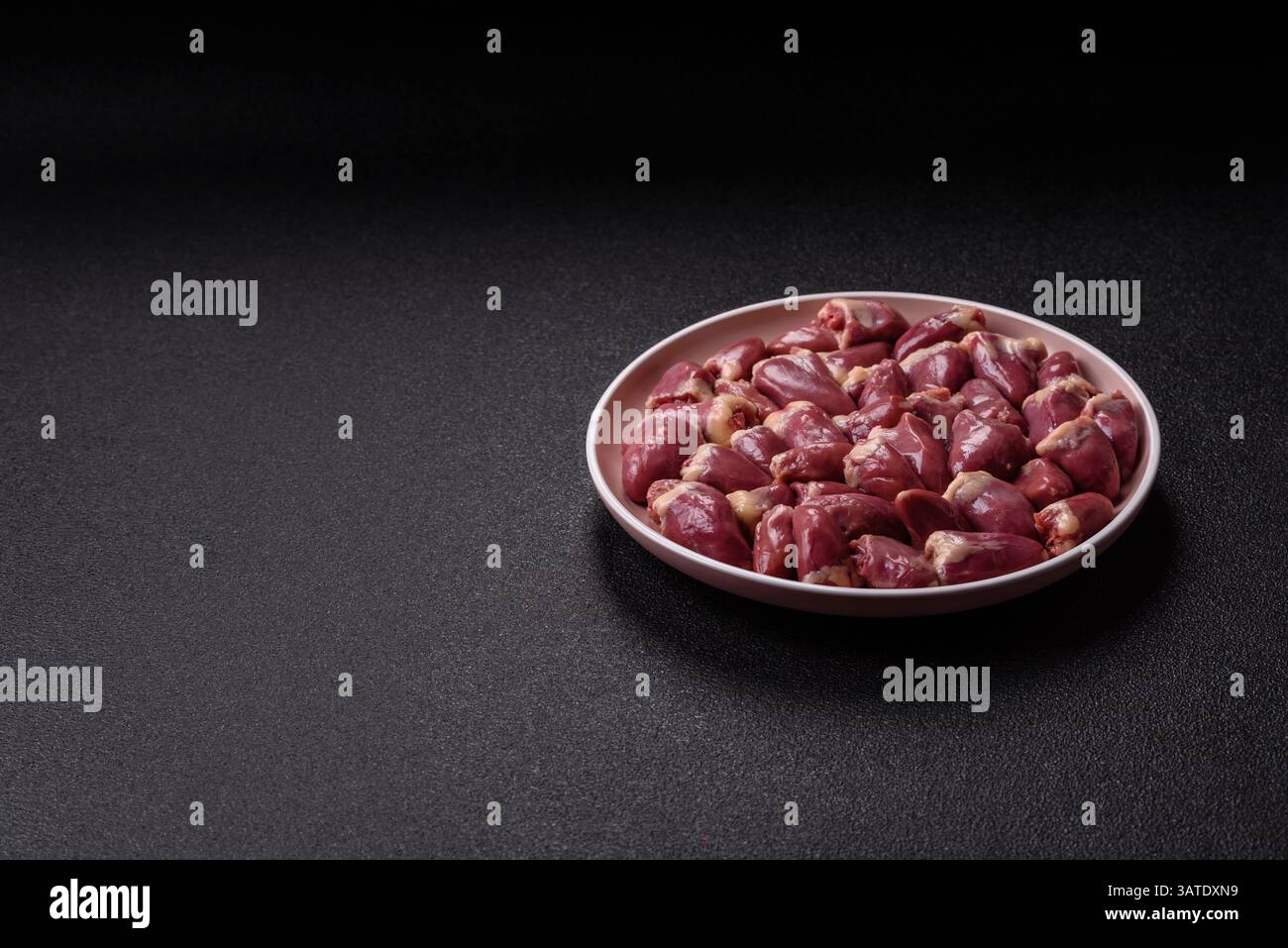 Chicken raw heart, red duck or turkey internal organs as an ingredient ...