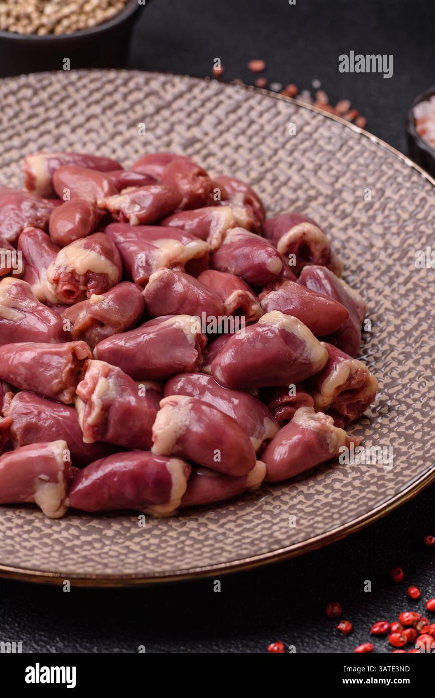 Chicken raw heart, red duck or turkey internal organs as an ingredient ...