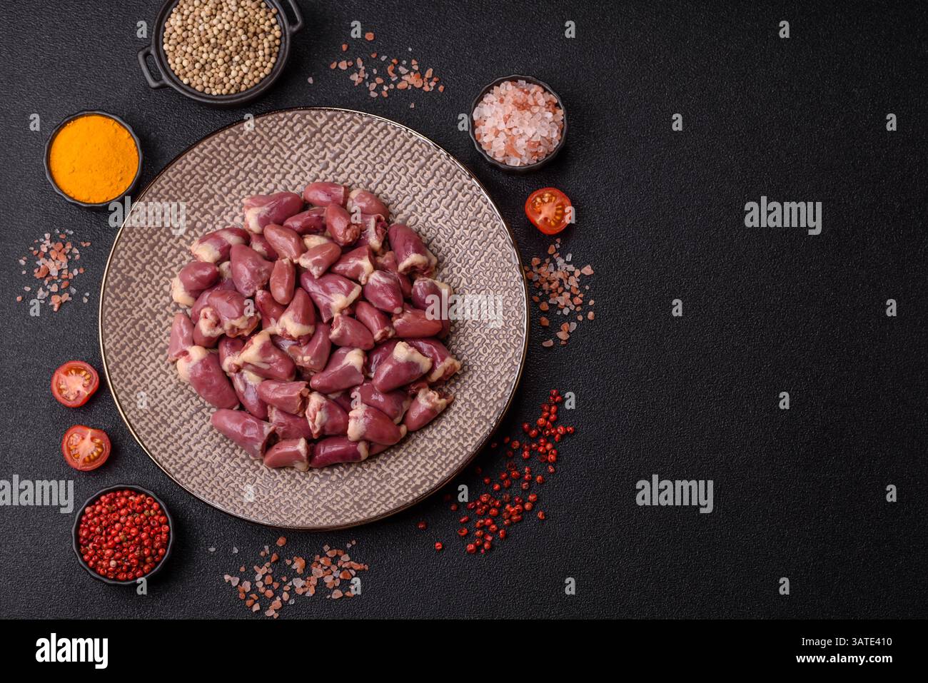 Chicken raw heart, red duck or turkey internal organs as an ingredient ...