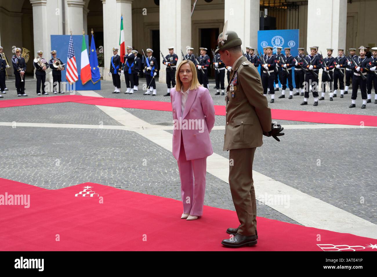 Rome, Italy. 18th Apr, 2025. Italian Prime Minister Giorgia Meloni (l ...