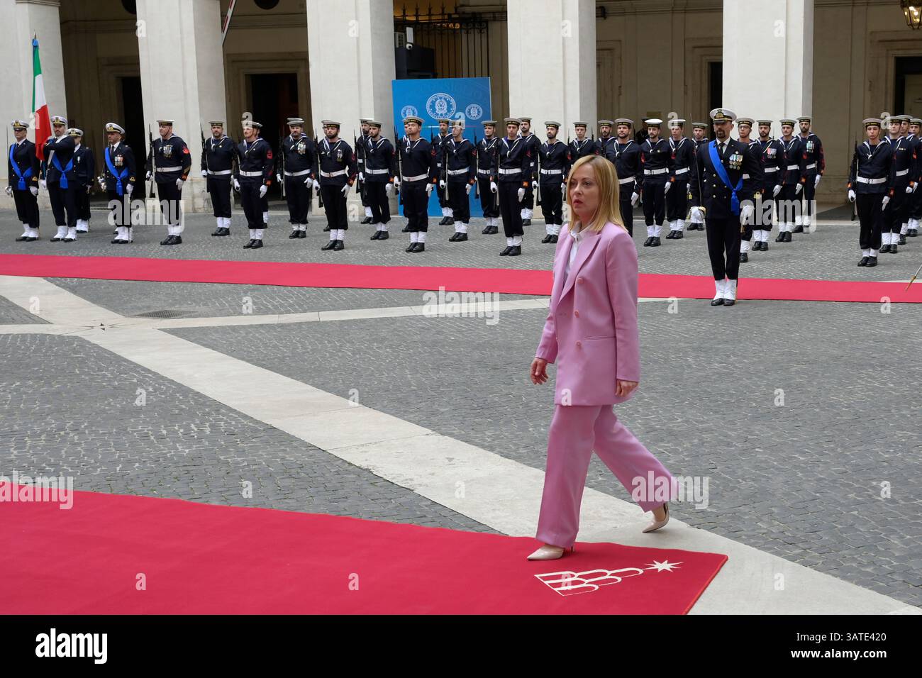 Rome, Italy. 18th Apr, 2025. Italian Prime Minister Giorgia Meloni (l ...
