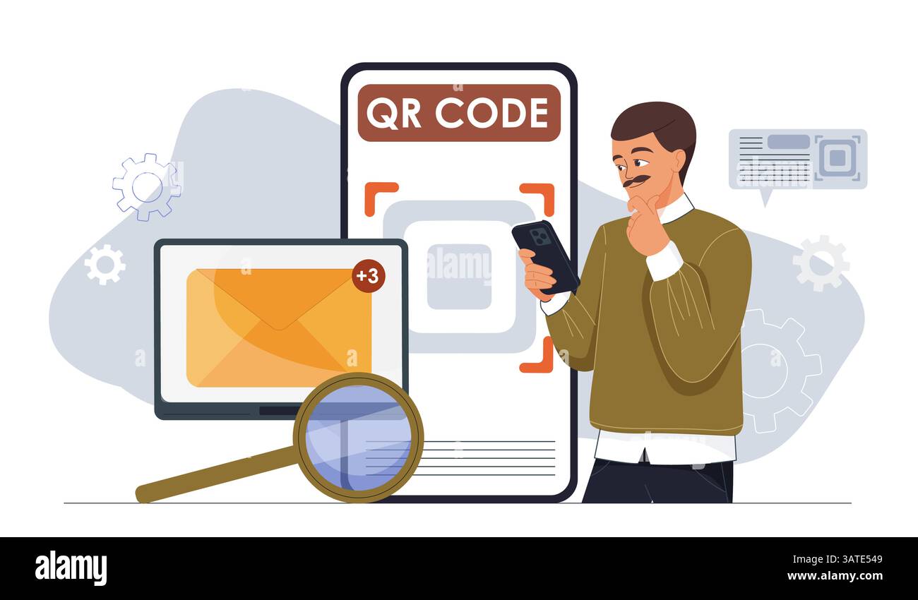 Man scanning QR code with smartphone. Vector illustration Stock Vector ...