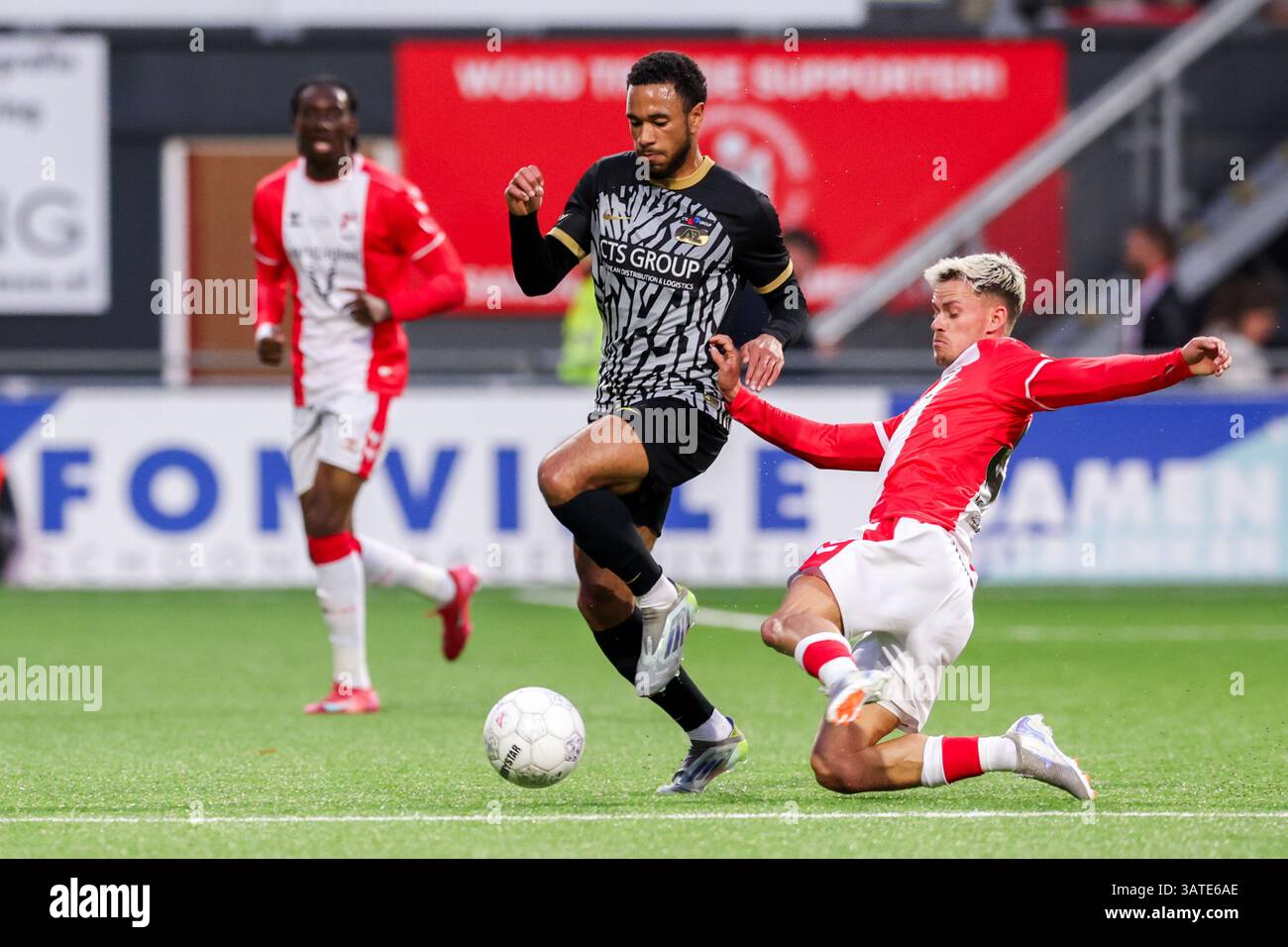 EMMEN, NETHERLANDS - APRIL 18: Robin Schouten of FC Emmen battles for ...