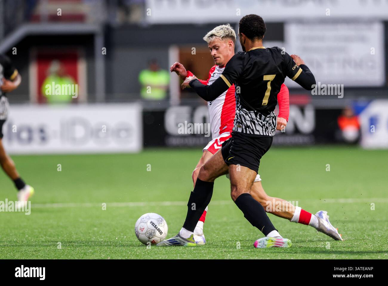 EMMEN, NETHERLANDS - APRIL 18: Robin Schouten of FC Emmen battles for ...