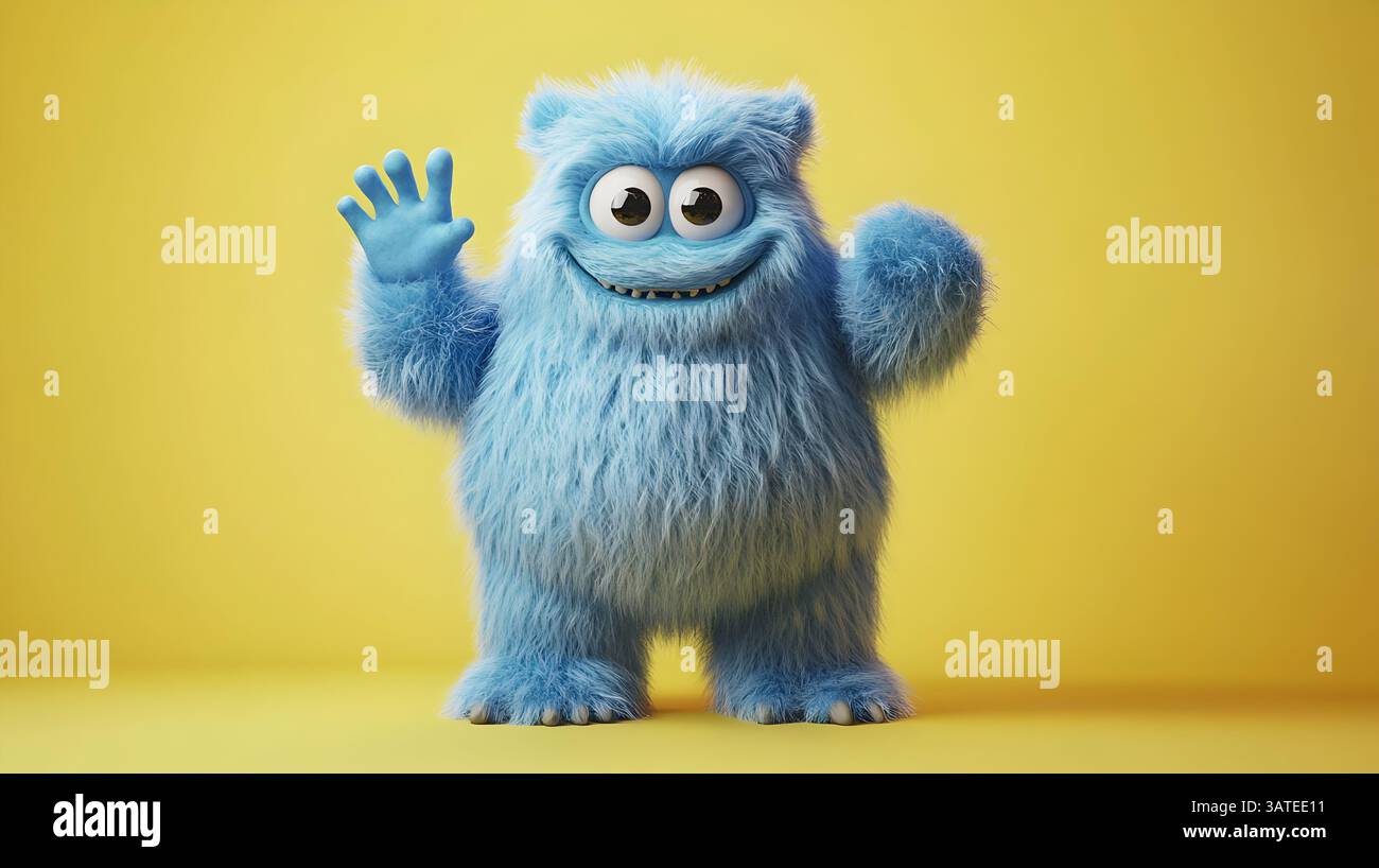 Cute Blue Fuzzy Monster 3D Render Stock Photo - Alamy