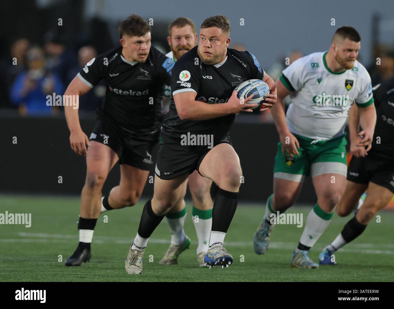 Newcastle Falcons’ Adam Brocklebank in action with the ball during the ...