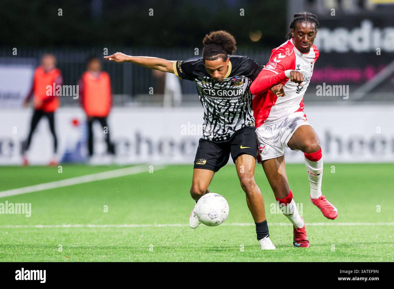 EMMEN, NETHERLANDS - APRIL 18: Elijah Dijkstra of Jong AZ battles for ...