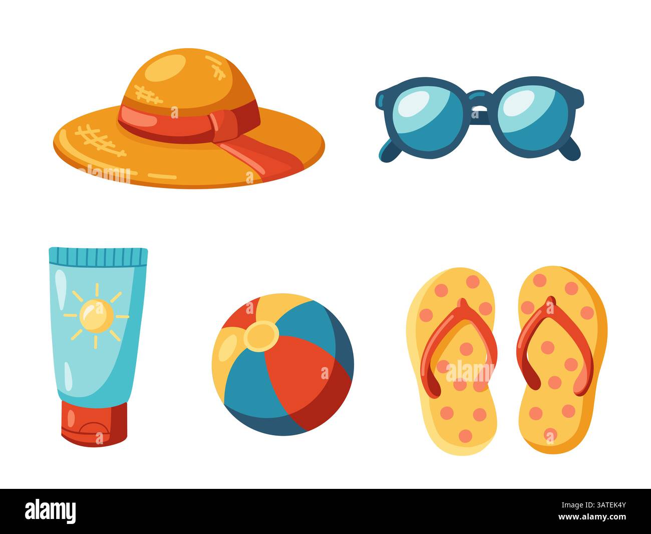 Summer Beach Accessories set of sunhat, sunglasses, sunscreen, ball and ...