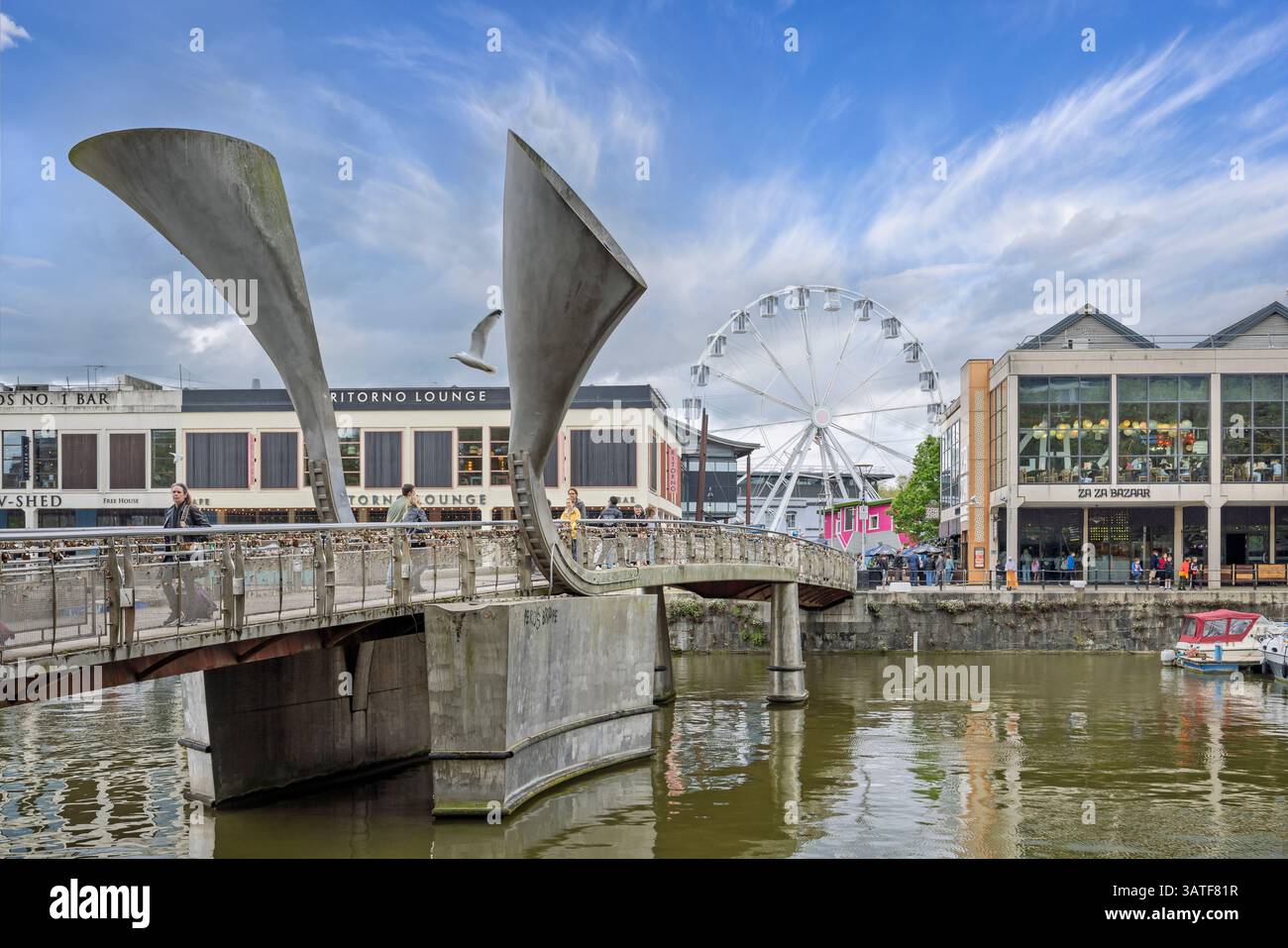 Peros pedestrain bridge and the Bristol Wheel at Bristol harbour, UK on ...