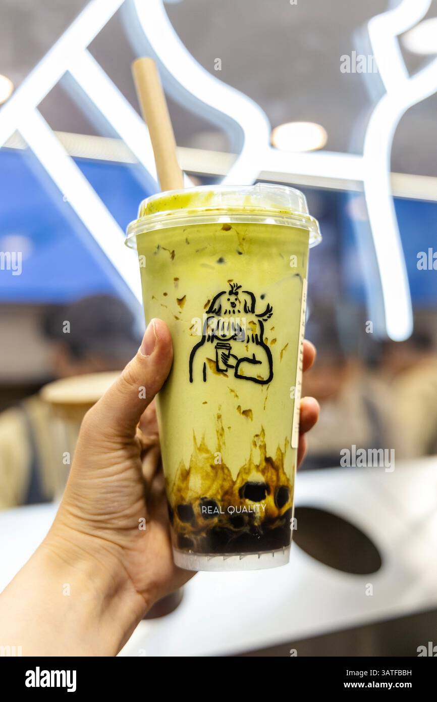 Matcha Jasmine Latte with cheese foam bubble tea at HEYTEA Soho, London ...