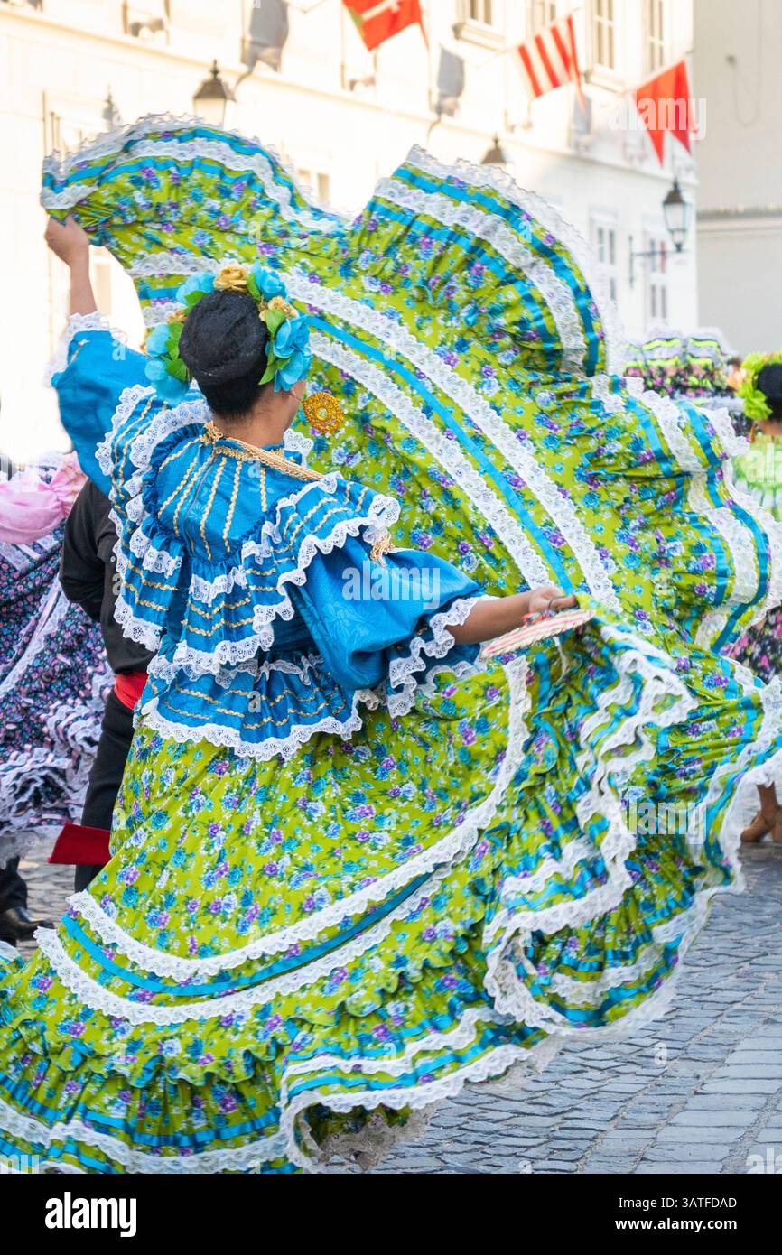 Colorful clothes of traditional Mexican folklore dancers in motion ...