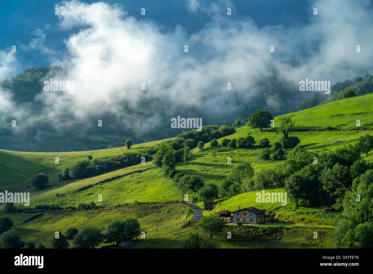 Mist on the north-western edge of the Picos de Europa, Spain. The ...