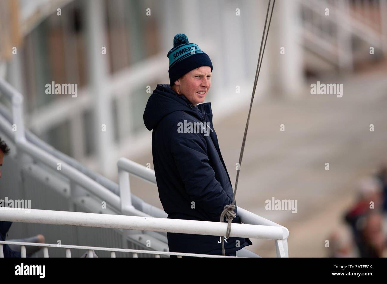 Southampton, UK, 18 April 2025. James Rew of Somerset watches on from ...