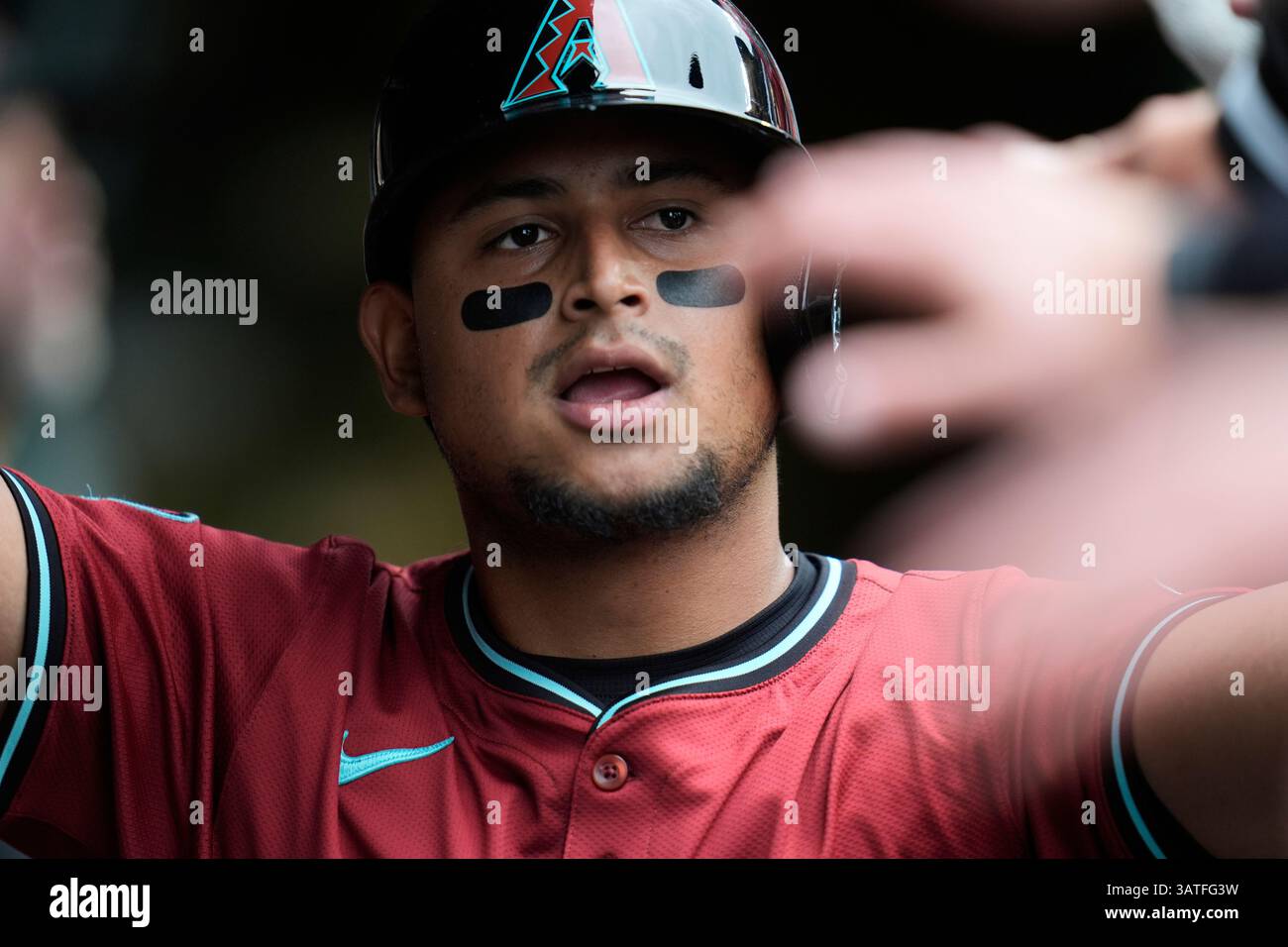 Arizona Diamondbacks' Gabriel Moreno (14) celebrates after scoring on a ...