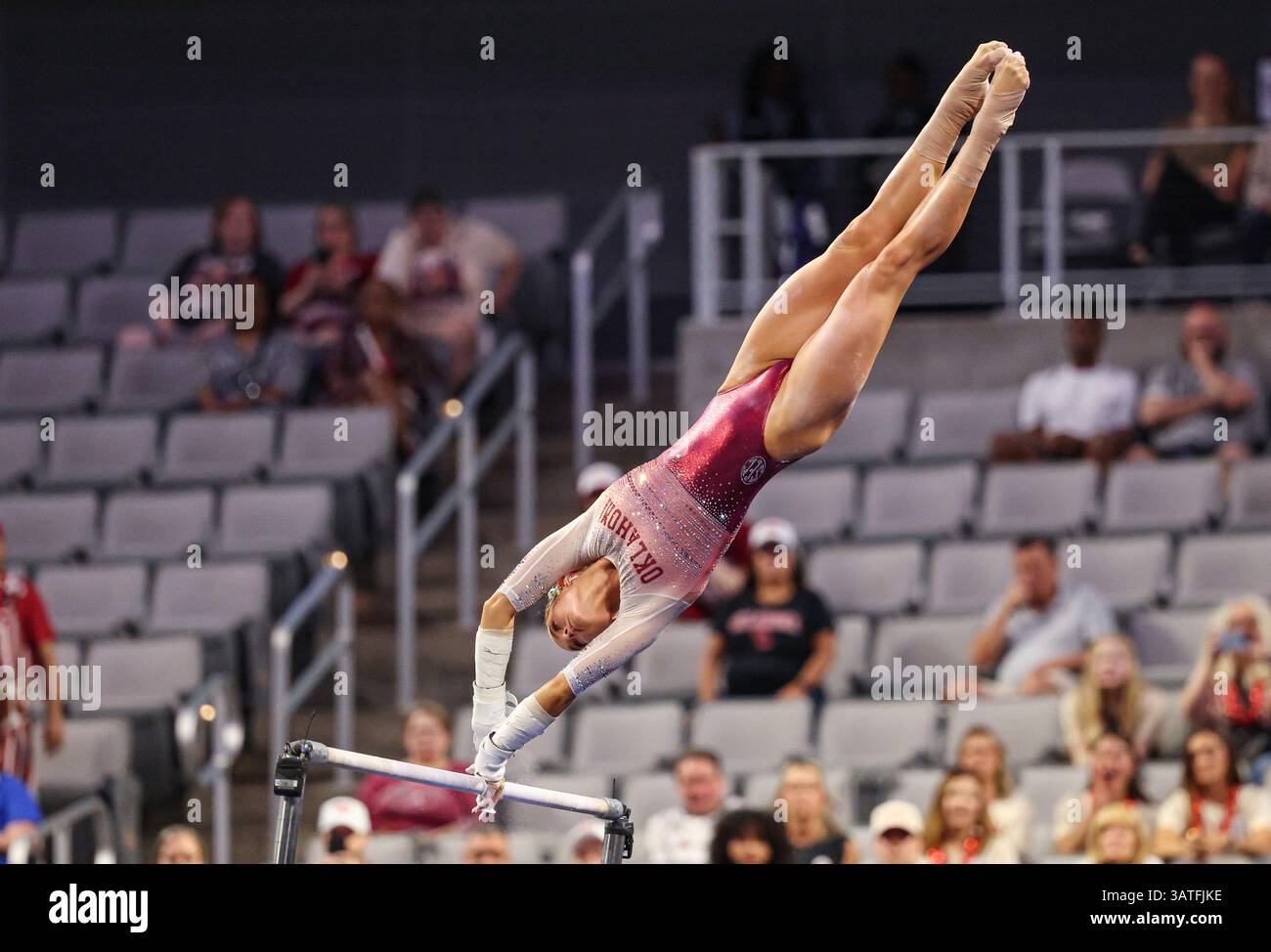 April 17, 2025: Oklahoma's Jordan Bowers on the uneven parallel bars ...