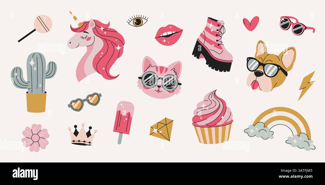 Set of modern girly stickers. Vector clipart Stock Vector Image & Art ...