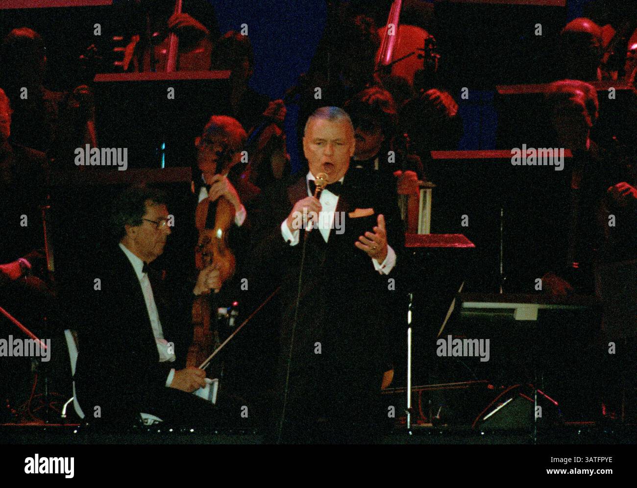 Frank Sinatra performs during his concert at the Santiago Bernabeu ...