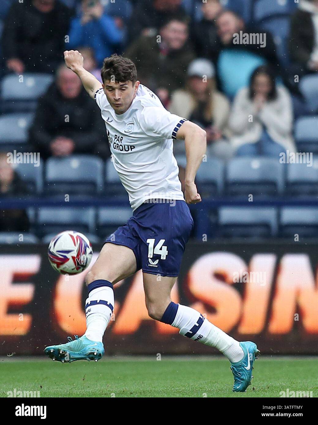 Preston, UK. 18th Apr, 2025. Jordan Storey of Preston North End during ...