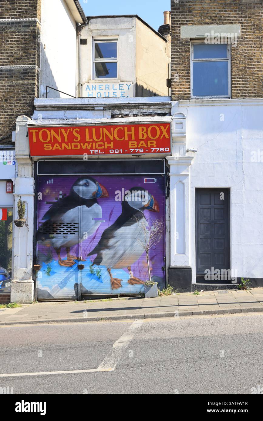 Penguins on a street mural by Aspire on Station Road, Anerley, SE ...