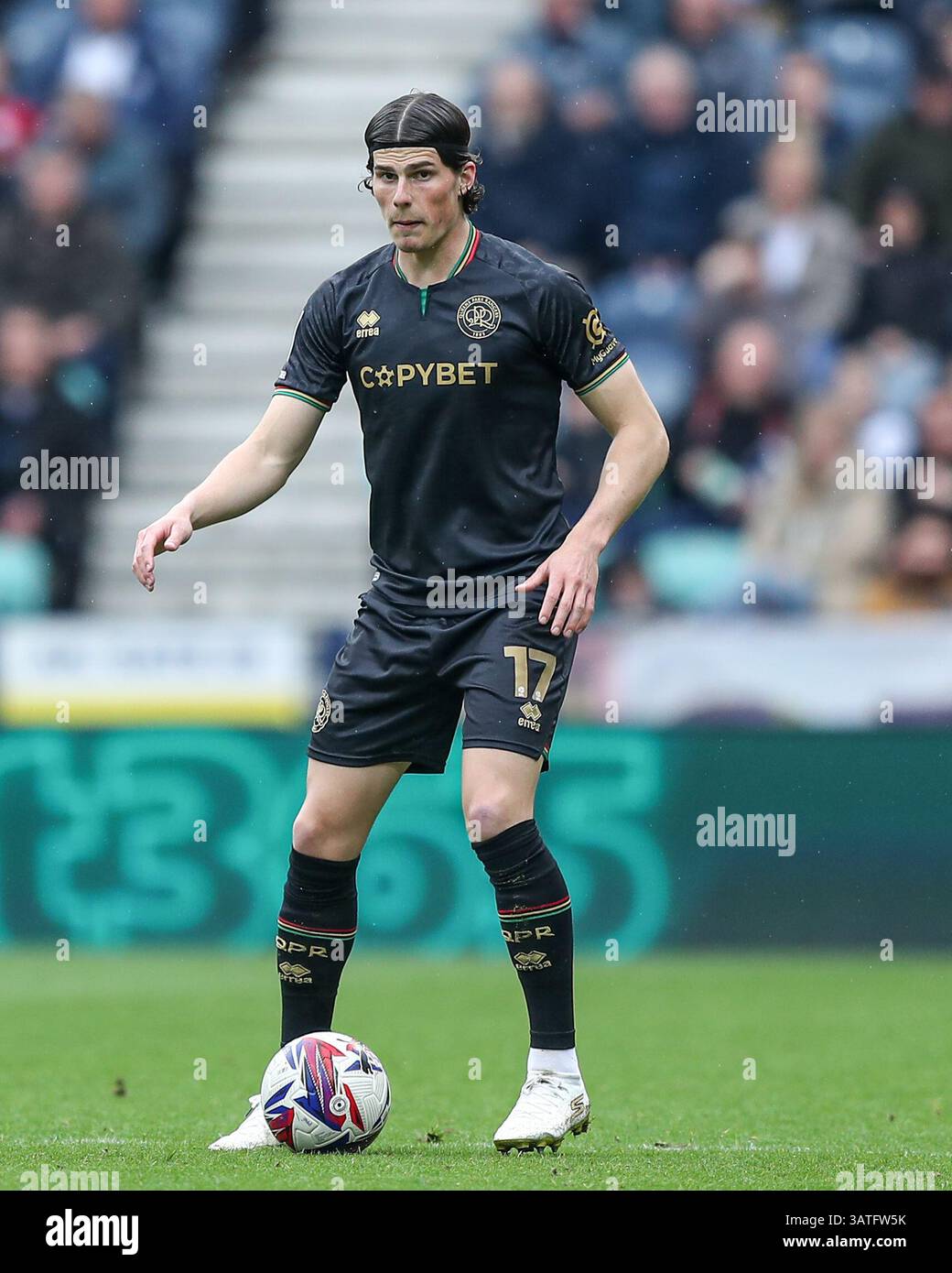 Preston, UK. 18th Apr, 2025. Ronnie Edwards of Queens Park Rangers ...