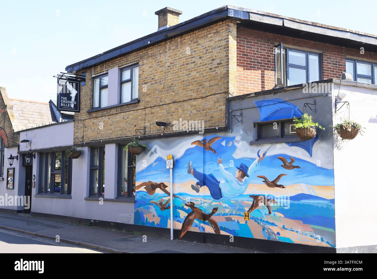 Creative street art on the side of the Crooked Billet pub in Penge SE20 ...