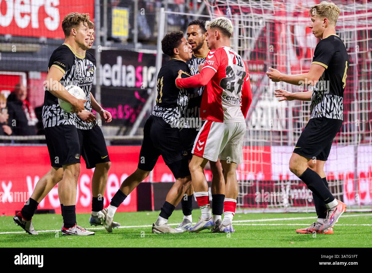 Emmen, Netherlands. 18th Apr, 2025. EMMEN, NETHERLANDS - APRIL 18: Ro-Angelo Daal of Jong AZ in ...