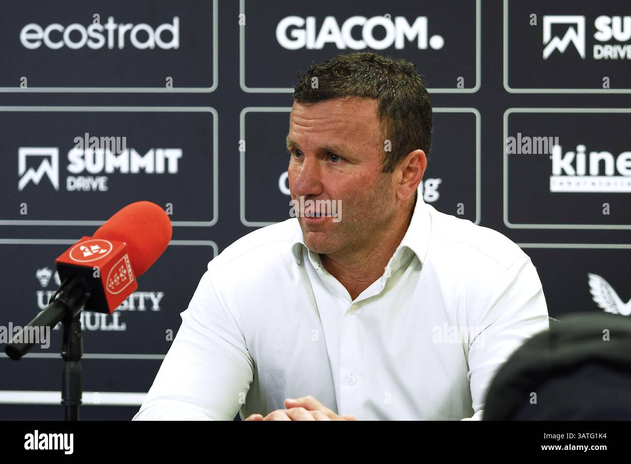 Hull, United Kingdom. 18th Apr 2025. Willie Peters listens to the ...