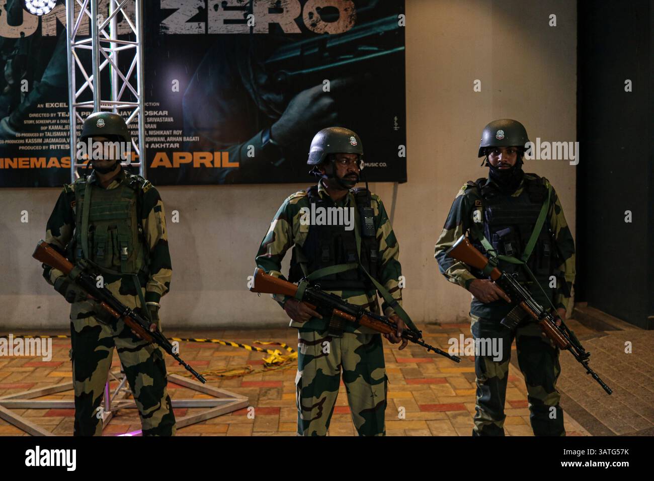Indian Border Security Force (BSF) soldiers stand guard during the ...