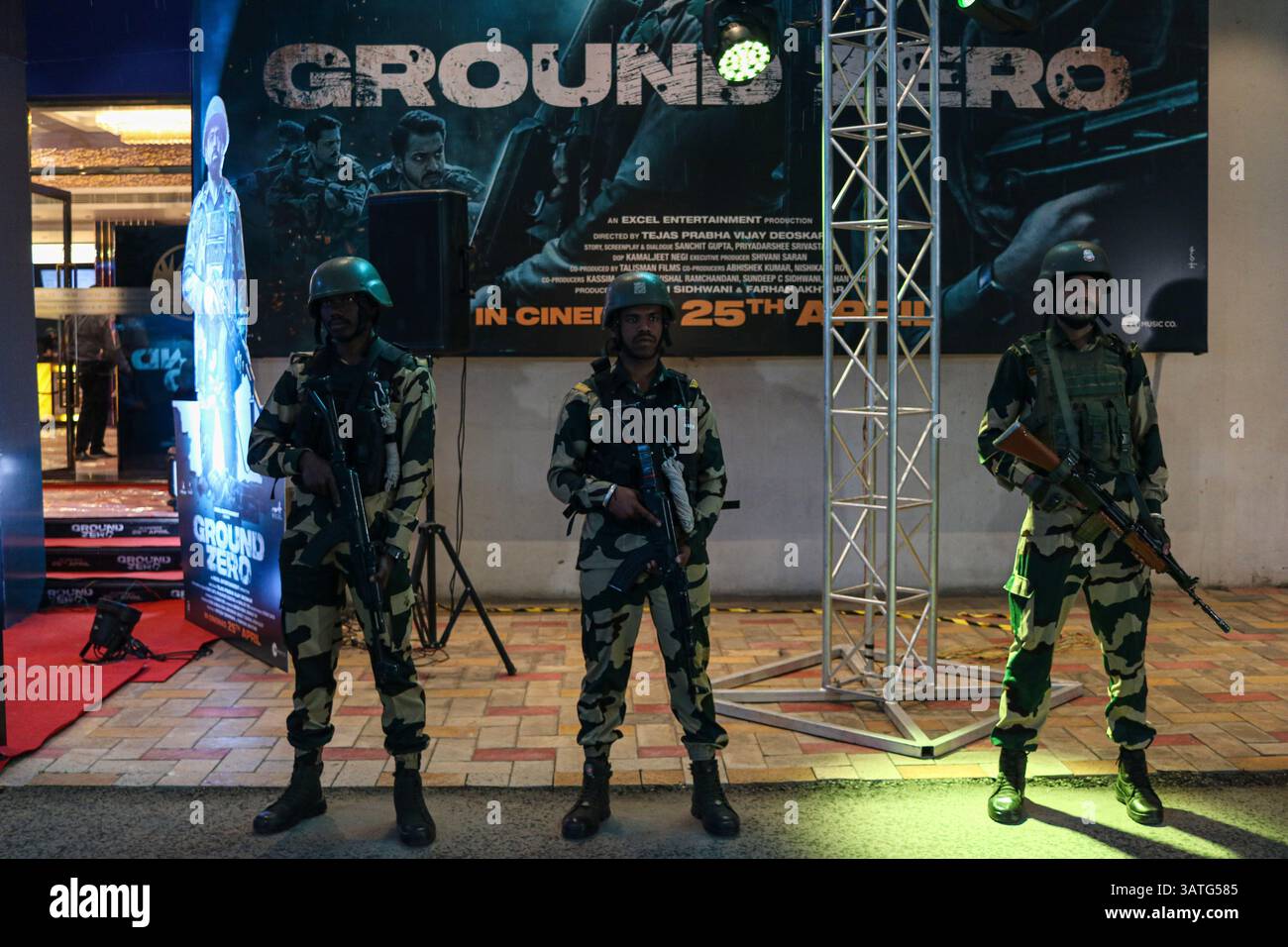 Indian Border Security Force (BSF) soldiers stand guard during the ...