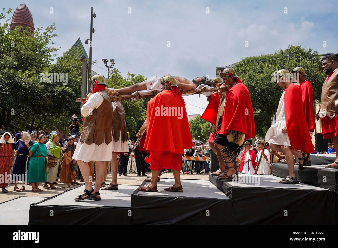 Re-Enactors perform the Good Friday tradition of the Passion of the Christ, the story of the ...