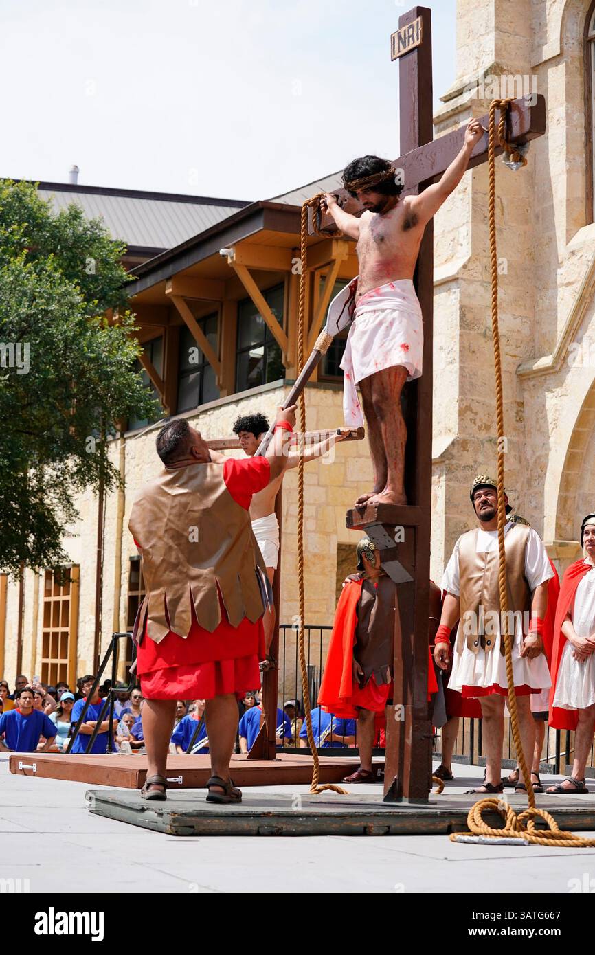 Re-Enactors perform the Good Friday tradition of the Passion of the Christ, the story of the ...