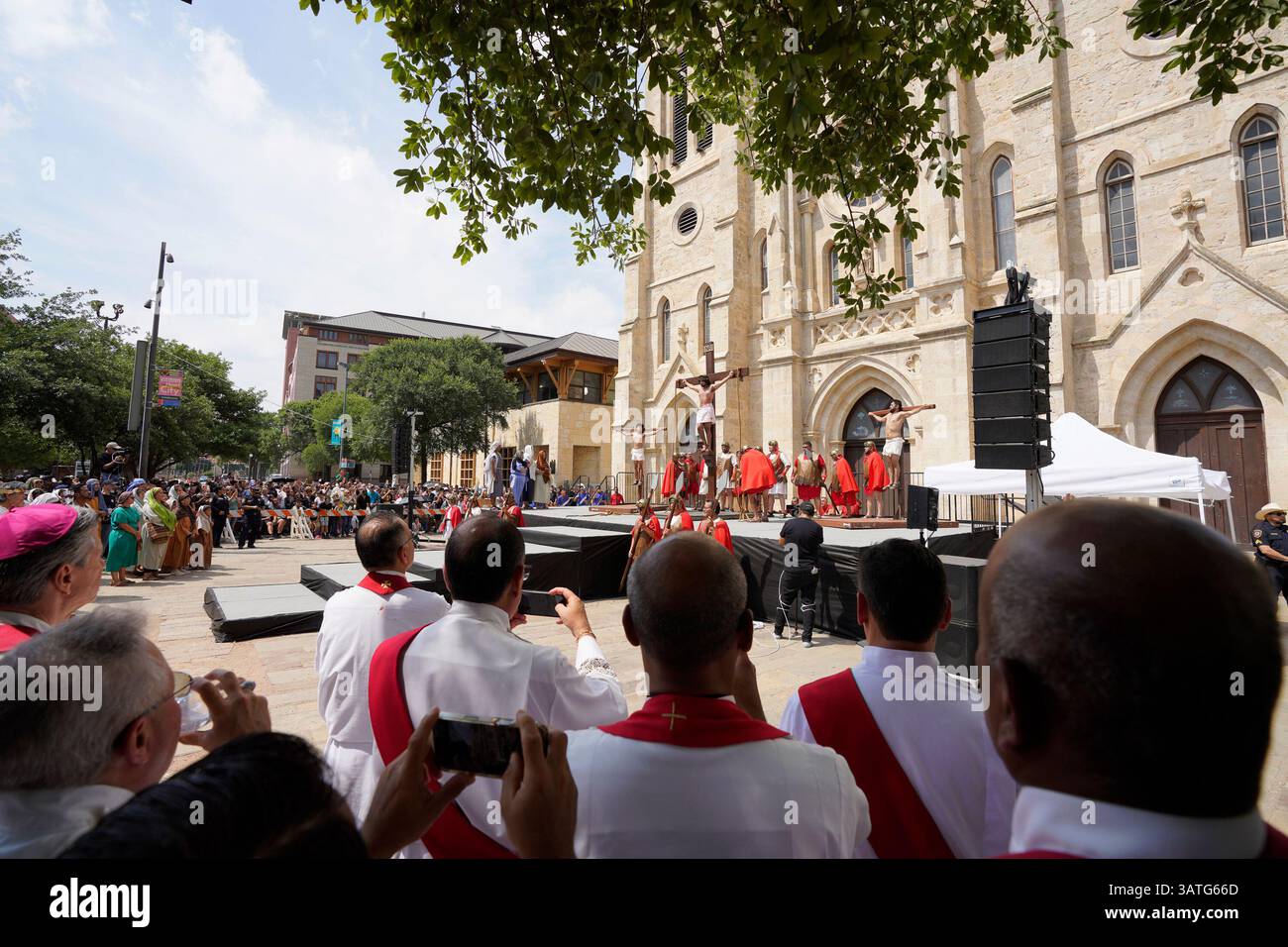 Re-Enactors perform the Good Friday tradition of the Passion of the Christ, the story of the ...