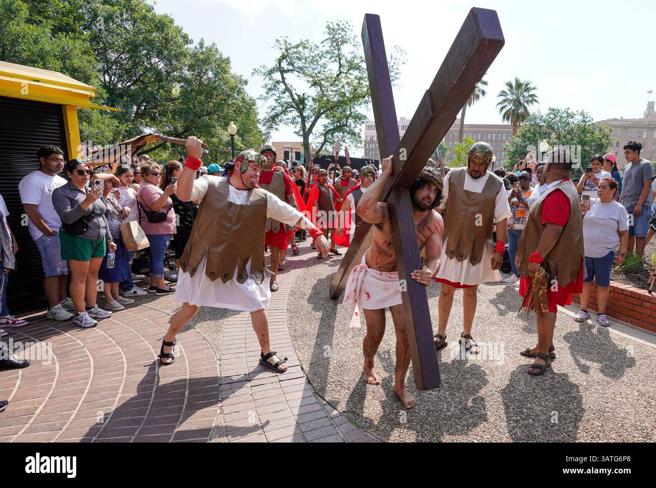 Re-Enactors perform the Good Friday tradition of the Passion of the Christ, the story of the ...