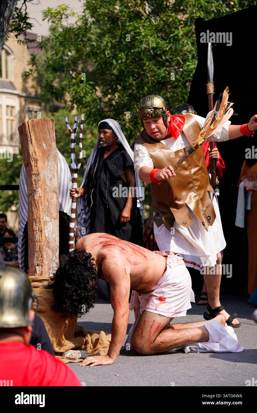 Re-Enactors perform the Good Friday tradition of the Passion of the Christ, the story of the ...