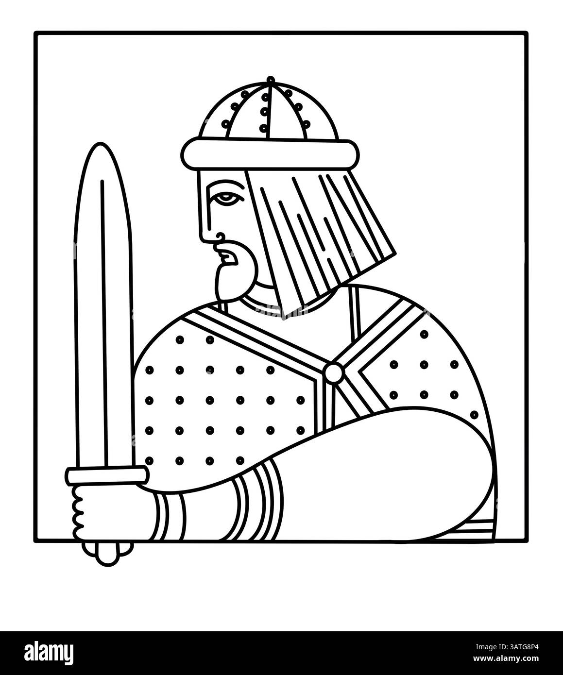Stylized Line Art Portrait of Vladimir the Great with Sword in Profile ...