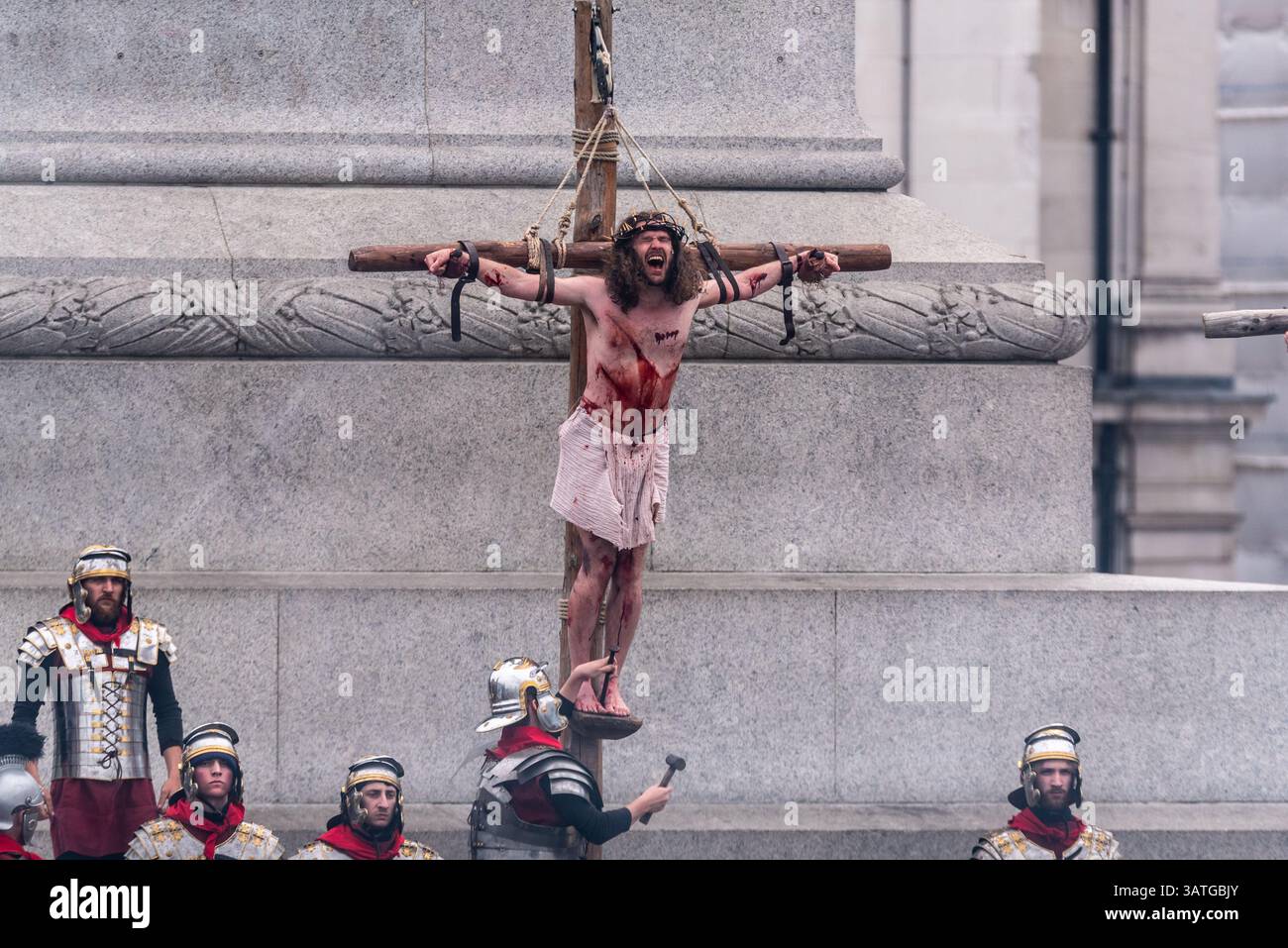 The Passion of Christ open air play by Wintershall in Trafalgar Square, London, on Easter Good ...