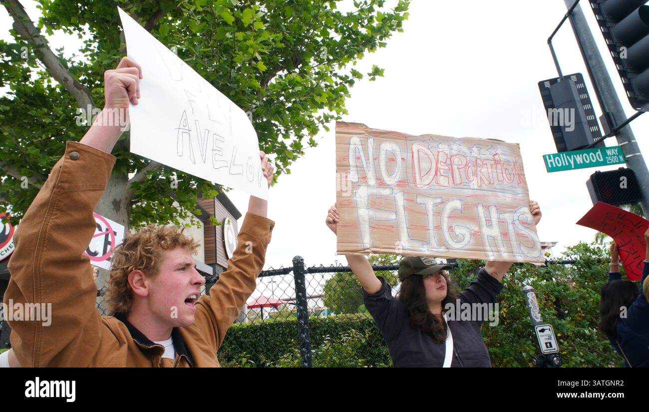 April 18, 2025 Los Angeles, Burbank, California, Protest Avelo Airlines ...