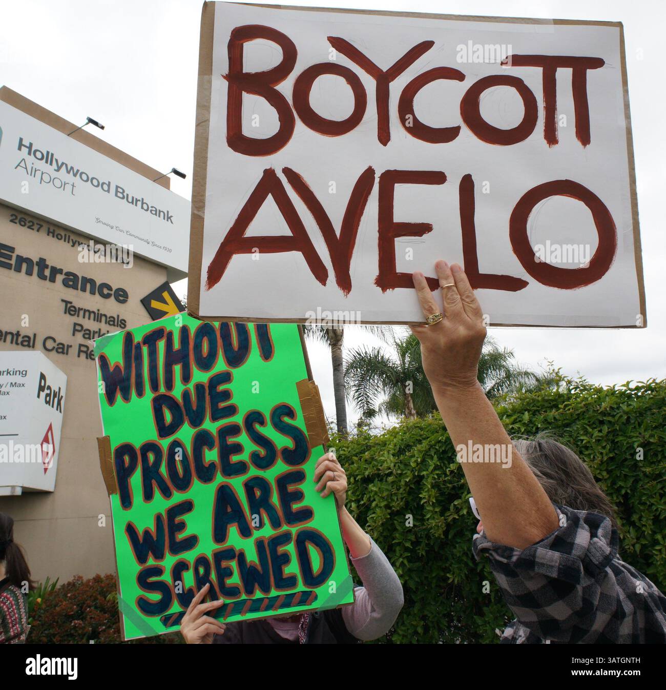 April 18, 2025 Los Angeles, Burbank, California, Protest Avelo Airlines ...