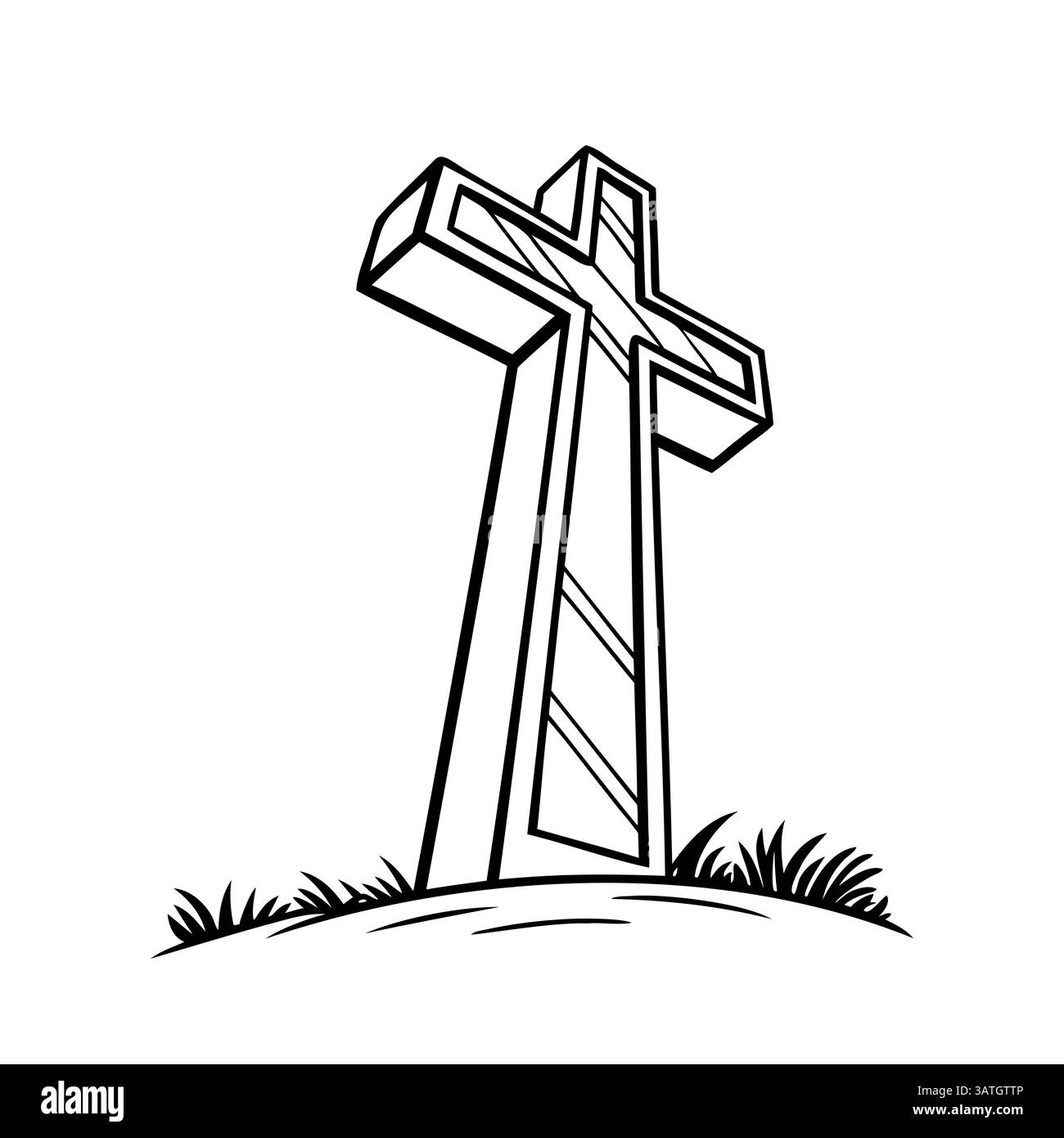 Christian cross. Cross standing on a hilltop. Cross on a simple hill background. Church symbol ...