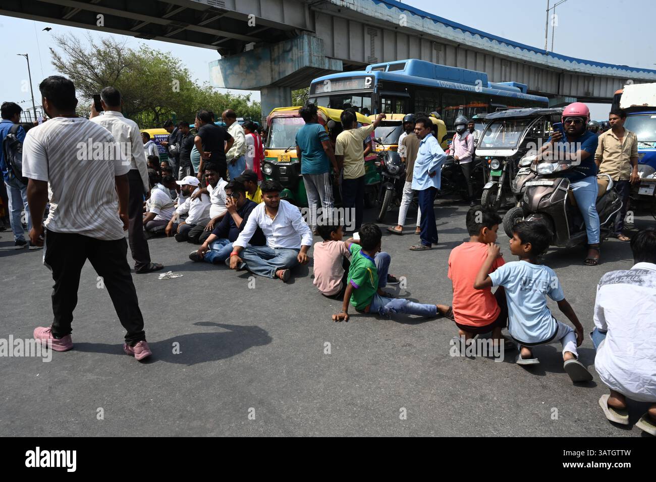 NEW DELHI, INDIA - APRIL 18: Local people protest at GT Road Seelampur ...