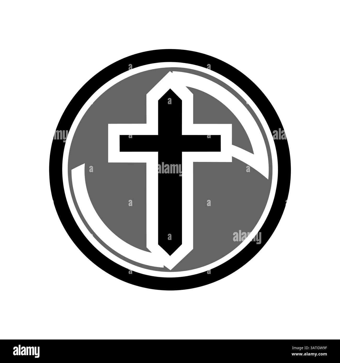 Christian cross icon. Abstract round christian cross logo. Black church ...